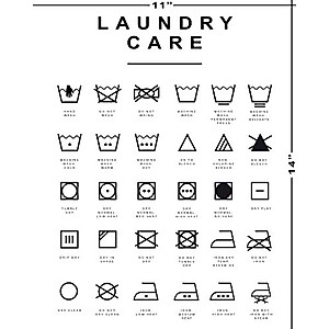 Laundry Room Decor - 11x14" UNFRAMED Print - Black And White Minimalist, Scandinavian, Modern, Typography Wall Print - Guide To Laundry Care Symbols - White Wall Art