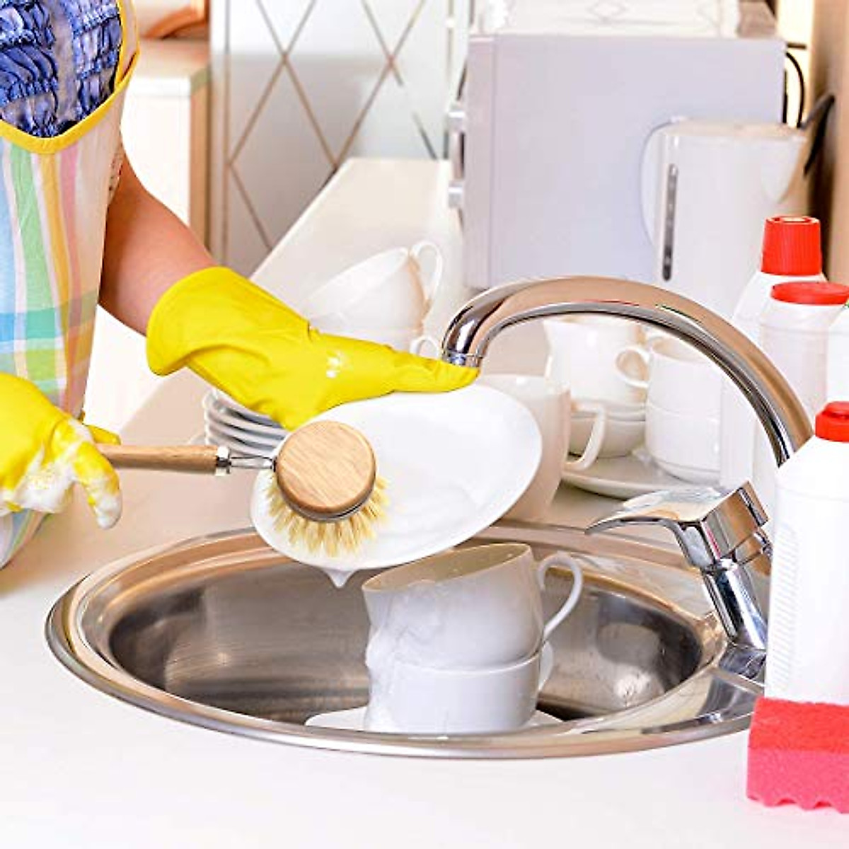 Cosumina Bamboo Kitchen Cleaning Brush Dish Cleaning Brush Long Handle Pan Pot Brush Dish Bowl Washing Cleaning Brush (5)