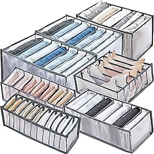 MUIRK Upgraded Wardrobe Clothes Organizer for Jeans,7PCS Jean Organizer,Jeans Compartment Storage,Mesh Clothes Storage Organizer for Bra (7PCS Upgraded:2Jeans+(Legging+Shirt+Panties+Sock+Bra)*1)