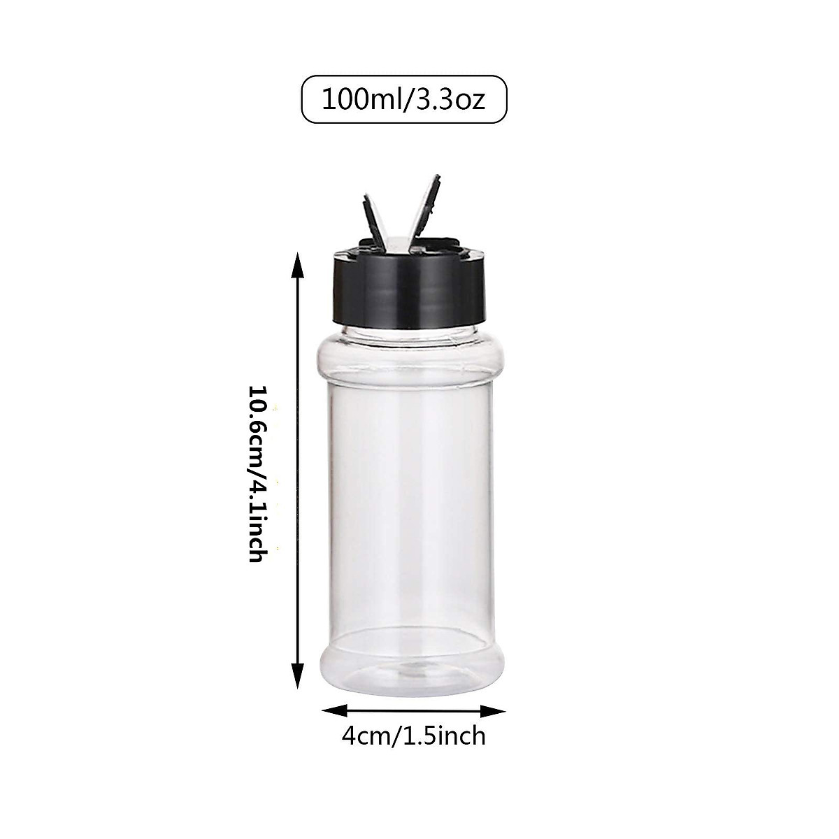 FEOOWV 12 PACK - 3.3 Oz Plastic Spice Jars Bottles Containers with Black Screw Lids to Pour or Shake - Perfect for Storing Spice, Herbs and Powders - Lined Cap - BPA free