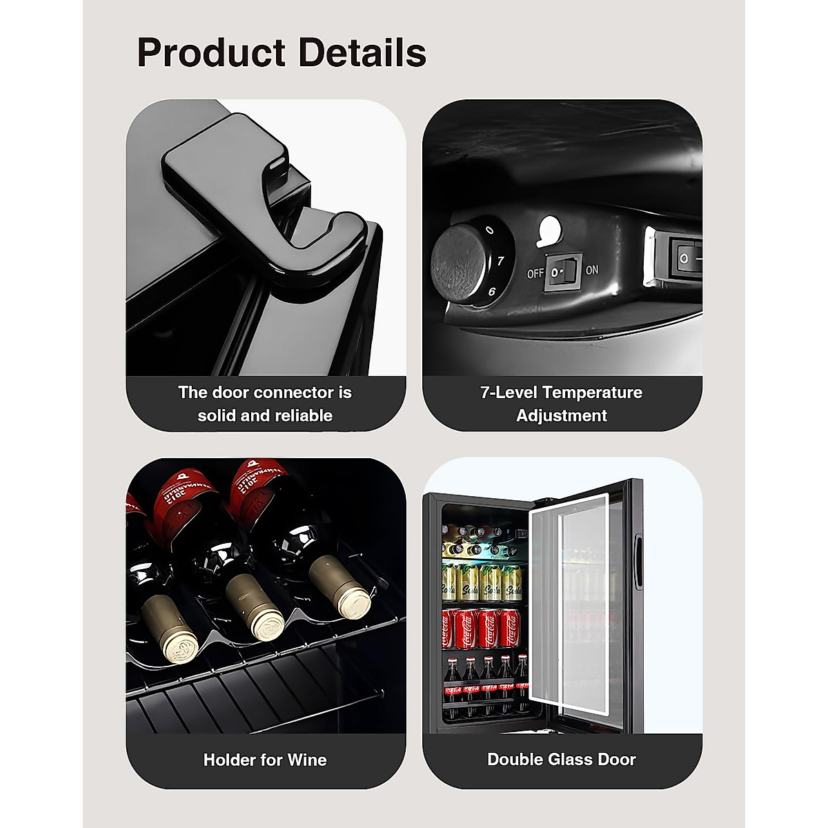 EUASOO FLB-60 Refrigerator Cooler-120 Can Freestanding Beverage Cooler with Glass Door-Small Drink Dispenser Machine for Office or Bar with Adjustable Removable Shelves, Black