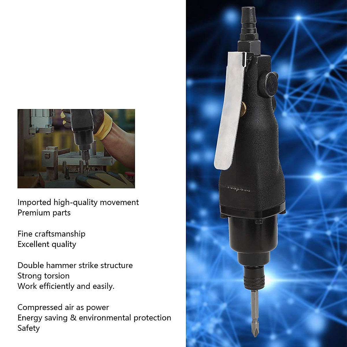 Thincol Air Screw Driver, Straight Reversible Pneumatic Screwdriver with 1/4-Inch Inlet & Cross Screw Bits, High Torque 75N.M Industrial Screw Gun, Adjustable 8000 RPM(US Type)