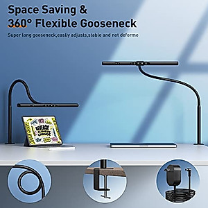 AmazLit LED Desk Lamp, Flexible Gooseneck Office Lamp, Gesture Sensing Desk Light, Screen Monitor Light Bar with Clamp, Adjustable Color Temperature & Brightness, 12W, Black