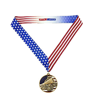 Decade Awards Cheer Medal, Patriotic - Gold - 2.75 Inch Wide | Spirit First Place Medal with Stars and Stripes Neck Ribbon