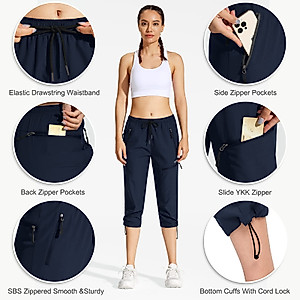 MOCOLY Women's Hiking Capris Pants Outdoor Lightweight Quick Dry Water Resistant UPF 50 Cargo Pants with Zipper Pockets Navy Blue L