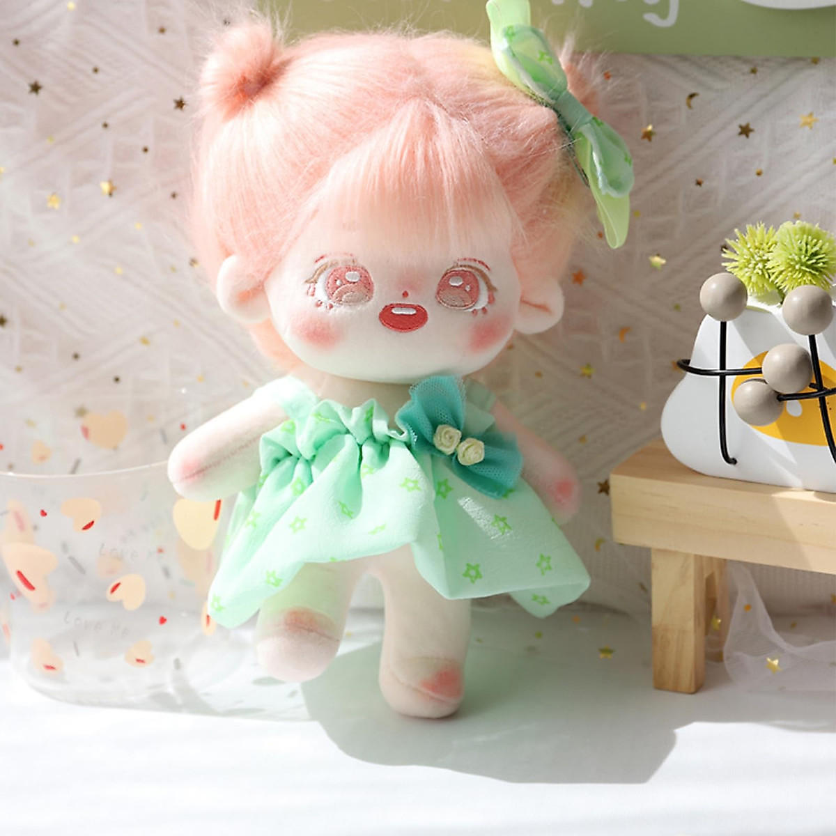 CALEMBOU Plush Doll Clothes Set, Cute Dress and Bow 20cm Cotton Doll Clothes for 8 inch Soft Dolls Stuffed Animals Outfits (green)