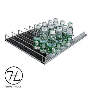 7hole Self Pushing Drink Organizer for Fridge - Can Pusher for Refrigerator - Adjustable Fridge Drink Dispenser for Soda, Beer, Water Bottle, Juice Box - 6 Slots, Easy-to-Assemble Dividers - 15.4x15"