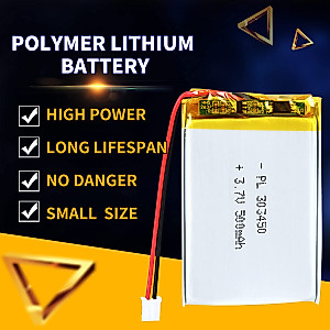 AKZYTUE 3.7V 500mAh 303450 Lipo battery Rechargeable Lithium Polymer ion Battery Pack with PH2.0mm JST Connector
