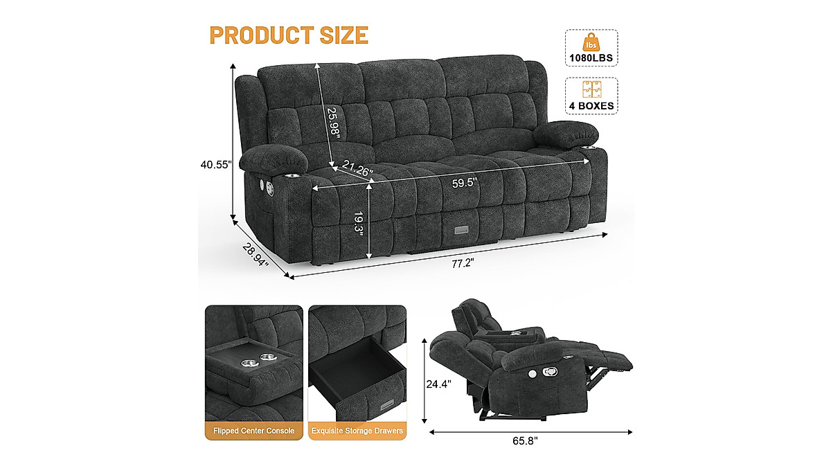 Dresegmt Loveseat Recliner Sofa with Flip Backrest & USB Ports