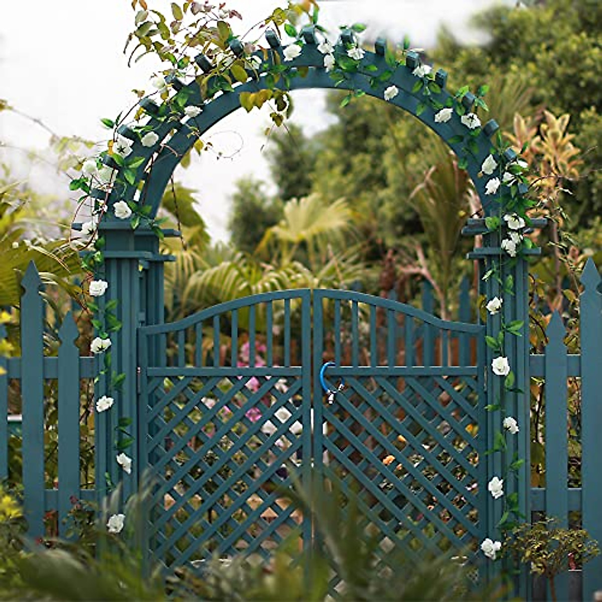 LikSoor 4 Pcs 28Ft Flower Garland White Fake Roses Vines Bedroom Aesthetic Spring Summer Hanging Artificiales para Decoracion for Room,Tea Party,Wedding Arch Decor…