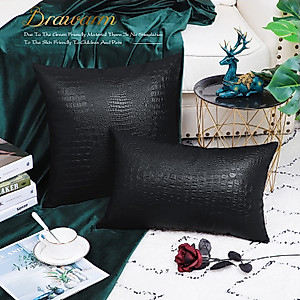 BRAWARM Faux Leather Pillow Covers 22 X 22 Inches, Black Leather Pillow Covers Pack of 2, Crocodile Leather Decorative Throw Pillows for Living Room Couch Bed Sofa Home