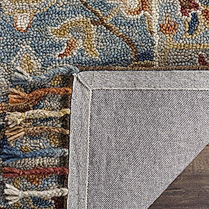 SAFAVIEH Aspen Collection 5' x 8' Grey / Navy APN110A Handmade Boho Braided Tassel Wool Area Rug