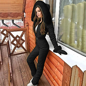 Plus Size One Piece Ski Suits For Women Warm Windproof Ski Jumpsuit Snowsuit With Elastic Waistband Winter Sports Suits…