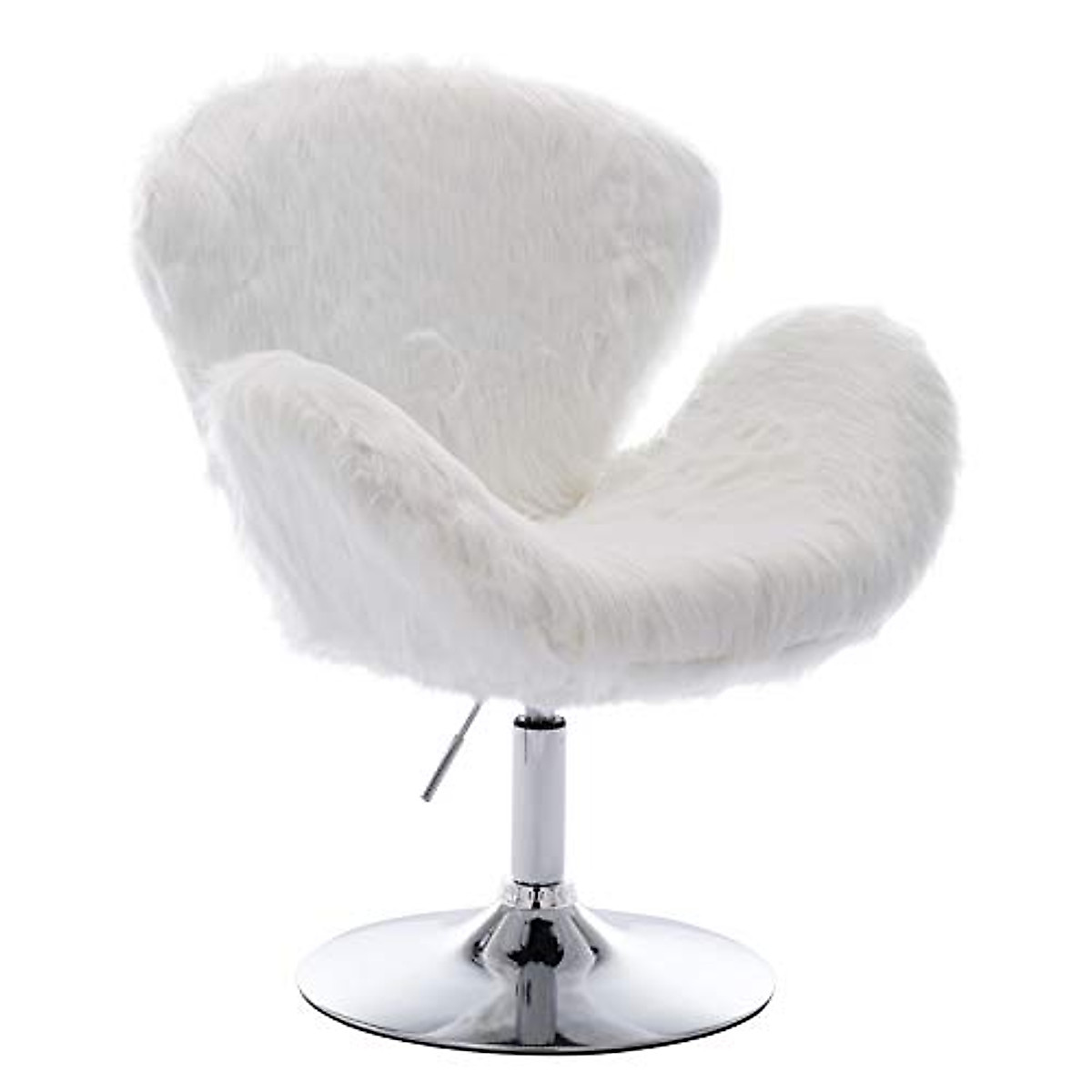 Vanity Chair for Bedroom Cute Home Office Chair Faux Fur Chairs for Teens Girls Dorm Chairs Comfy Adjustable Stool, White (Long Faux Fur)