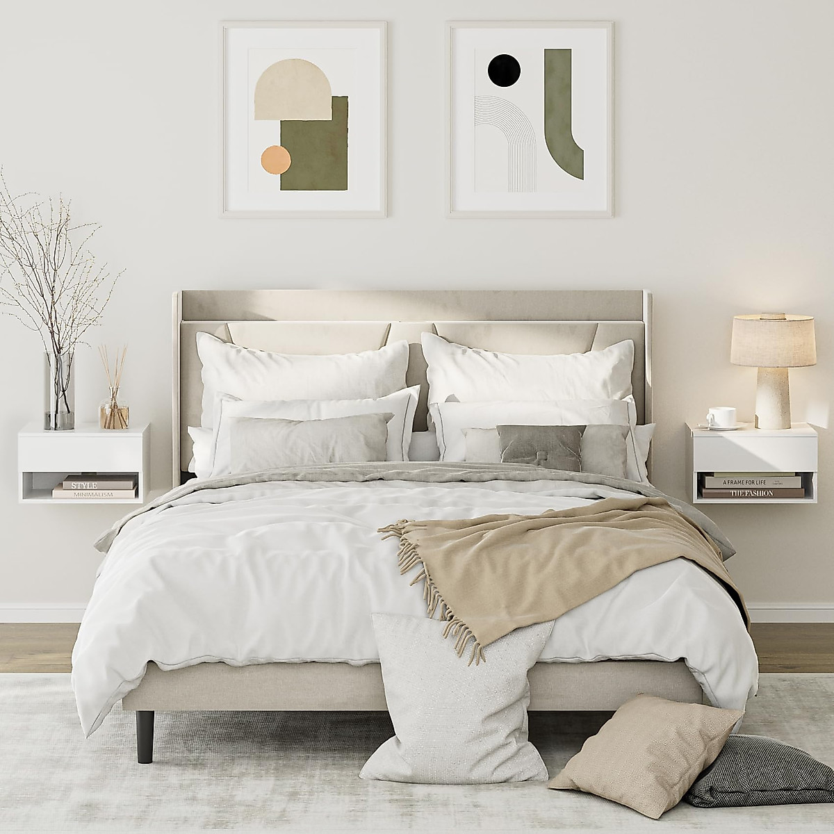 Aobafuir Floating Nightstand, Small Modern Floating Nightstand with Drawer, Floating Shelves for Bedroom, Bathroom (White)