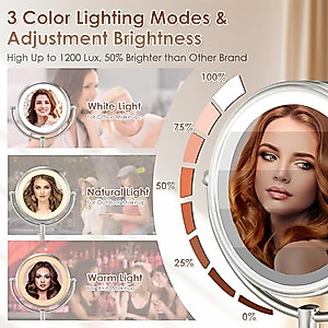 VESAUR 10" Extra Large and 17" Tall Lighted Makeup Mirror, 1X/5X Magnifying Vanity Mirror with 3 Colors Dimmable, 62 Premium LED Lights, 360° Rotation Table Mirror 2 Power Supply, Pearl Nickel