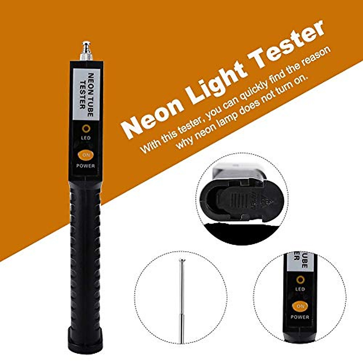 Neon Tube Tester,LED Tester,Battery Powered Portable Handheld Universal Neon Tube Lamp Fluorescent Light Bulb Tester,Lamp Diagnostic Detector,for Testing Various Lamp Light Tube(No Battery Included)