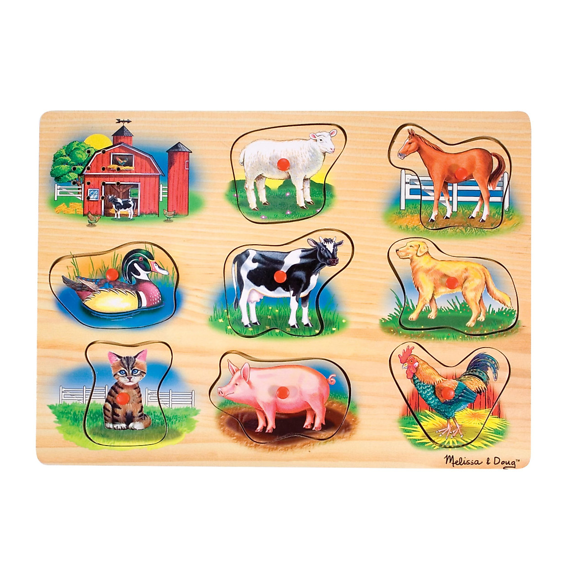 Melissa & Doug Farm Sound Puzzle - Wooden Peg Puzzle With Sound Effects (9 pcs)