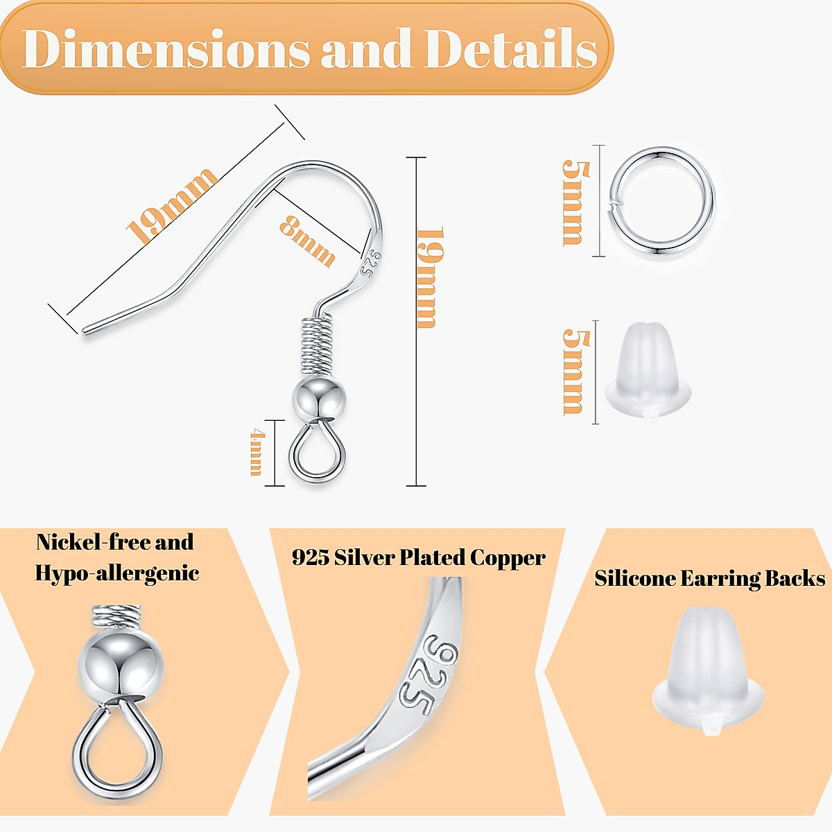 XIANNVXI 925 Silver Earring Hooks 900pcs Earring Hooks for Jewelry Making Hypoallergenic Earring Findings with Jump Rings Earring Backs Earring Making Kit for DIY