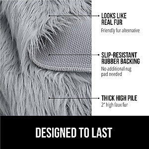 Gorilla Grip Fluffy Faux Fur Sheep Rug, Machine Washable Soft Furry Area Rugs, Rubber Backing, Plush Floor Carpets for Baby Nursery, Bedroom, Living Room Shag Carpet, Luxury Home Decor, 3x5, Gray