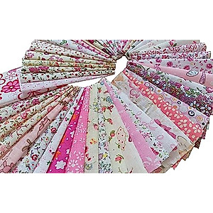 50PCS 4 X4 Inches Different Patterns Pink Cotton Craft Printed Fabric DIY Handmade Material Set Bundle Patchwork Squares for Home Crafts Sewing Scrapbooking Quilting