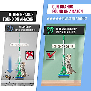 TKISZYZR Broom and Mop Holder Wall Mount, Broom Holder Wall Mounted, Mop Hanger or Garden Kitchen Garage Storage and Organization(5 Positions with 6 Hooks) (Beige)