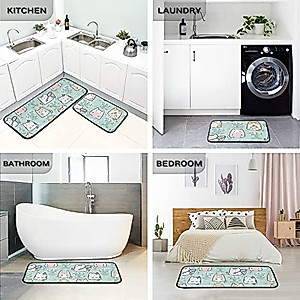 Kawaii Cute Cat Kitchen Rugs and Mats Set 2 Piece Non Slip Washable Runner Rug Set of 2 for Floor Home Decor Sink Kitchen Laundry