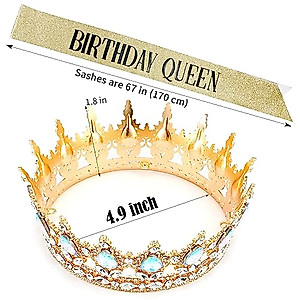 COCIDE BIRTHDAY QUEEN Sashes and Crowns for Women Birthday Sashes and Tiaras for Women Gold Sash and Tiara for Women Birthday Decoration Kit Rhinestone Headband for Girls Glitter Crystal Hair Accessories for Party