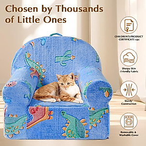 ILPEOD Toddler Chair Sherpa Couch Sherpa Kids Chair, Cuddly Comfy Toddler Plush Chair Toddler Couch Reading Chair for Kids Glow in The Dark Dinosaur