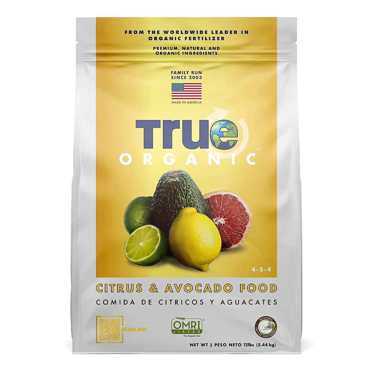 True Organic Citrus & Avocado Food Granular Fertilizer 12 lbs - CDFA, OMRI Listed for Organic Gardening NPK 4-5-4