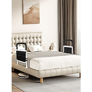 YEEGO DIRECT Bed Rails for Elderly Adults Safety, Height Adjustable Bed Assist Rail for Seniors, Bedside with Storage Pocket and LED Induction Light, Fit Twin Bed Support Up to 400lbs