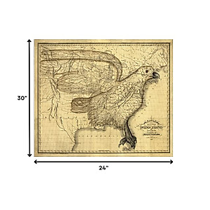 HomeRoots 24" x 30" Eagle Map of America c1833 Vintage Poster Wall Art
