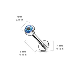 Amelia Fashion 16 Gauge L.5/16"(8mm) Inlaid Round Eyeball Monroe/Labret/Cartilage Stud 316L Surgical Steel (Choose Color) (Blue)