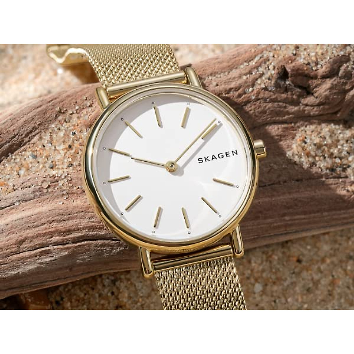 Skagen Women's Signatur Quartz Analog Stainless Steel and Stainless Steel Mesh Watch, Color: Gold / White (Model: SKW2693)