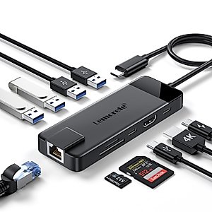 Lemorele USB C Hub Multiport Adapter 10-in-1 USB C Dongle for MacBook Pro Air, Gigabit Ethernet with 4K HDMI, 100W PD, USB 3.0 5Gbps Port, SD/TF Card Reader Adapter, Compatible for Windows/Mac/iPad