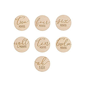 Pearhead Wooden Monthly Milestone Photo Cards, Baby Announcement Cards, Pregnancy Journey Milestone Markers, 7 Double Sided Photo Prop Milestone Discs, Light Wood