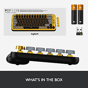 Logitech POP Keys Mechanical Wireless Keyboard with Customizable Emoji Keys, Durable Compact Design, Bluetooth or USB Connectivity, Multi-Device, OS Compatible - Blast Yellow (Renewed)