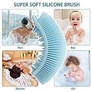 2 Pack Silicone Body Scrubber, 2 in 1 Bath and Shampoo Brush, Soft Silicone Loofah for Sensitive Skin, Double-Sided Body Brush for Men Women, Lathers Well, Gentle Exfoliating (Blue, Pink)