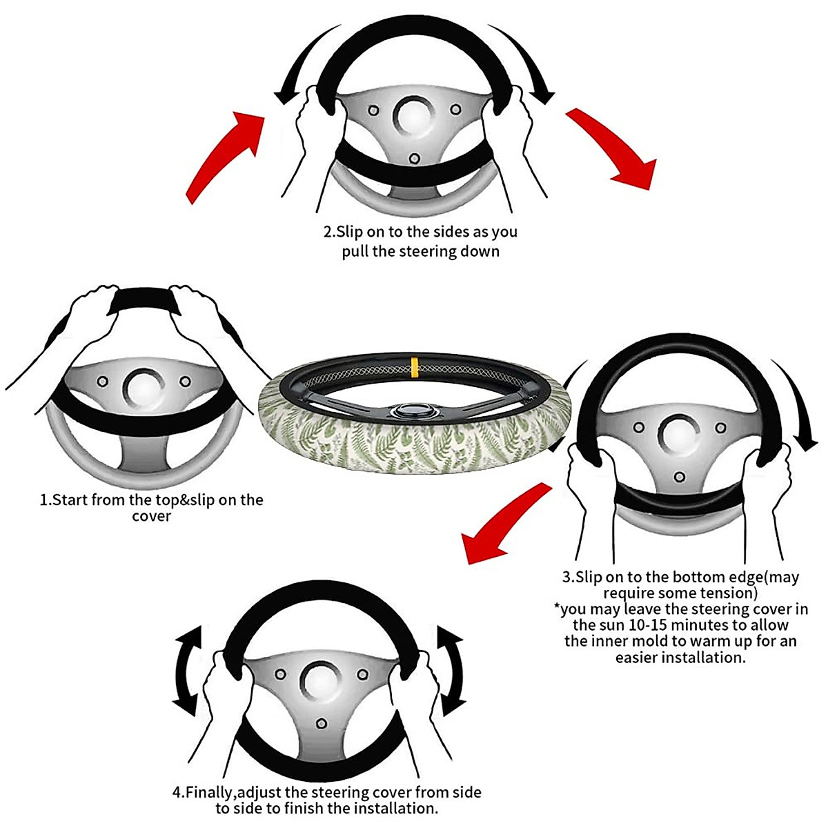 Swono Leaves Green Universal 15" Steering Wheel Covers Green Leaves and Fern Plants Cute Car Steering Wheel Cover for Men Women Girls Car Accessories