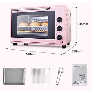 40L Oven,Adjustable Temperature 0-230℃ and 60 Minutes Timer Five-Layer Baking Position Multi-Function Electric Oven Kitchen Convection Oven (Pink)