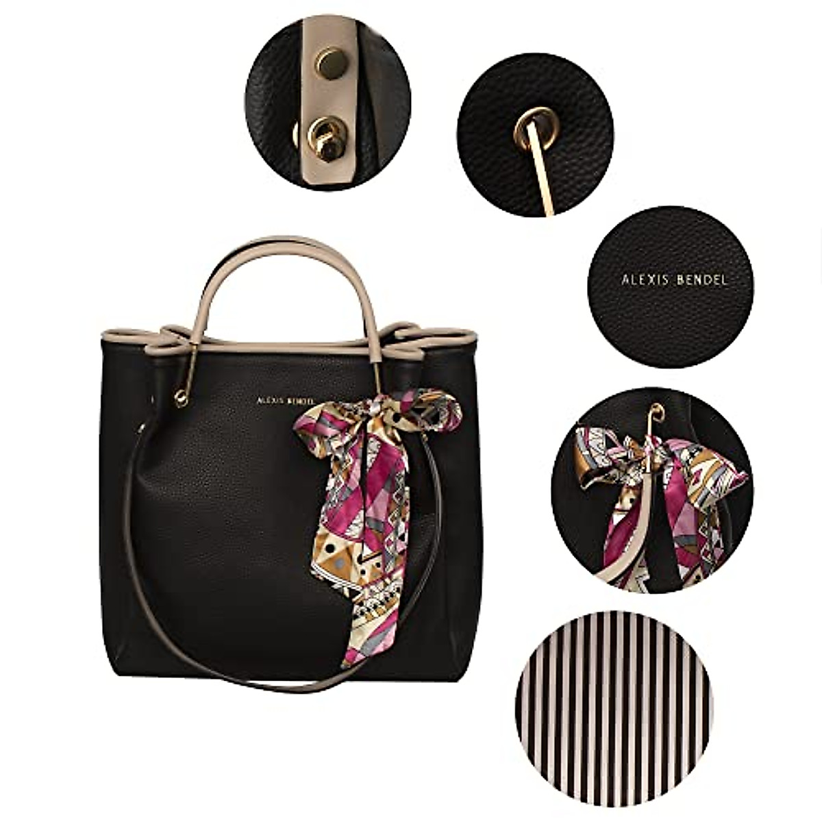 Alexis Bendel Women’s Vegan Leather Multi-style Shopper Tote Handbag W/Scarves