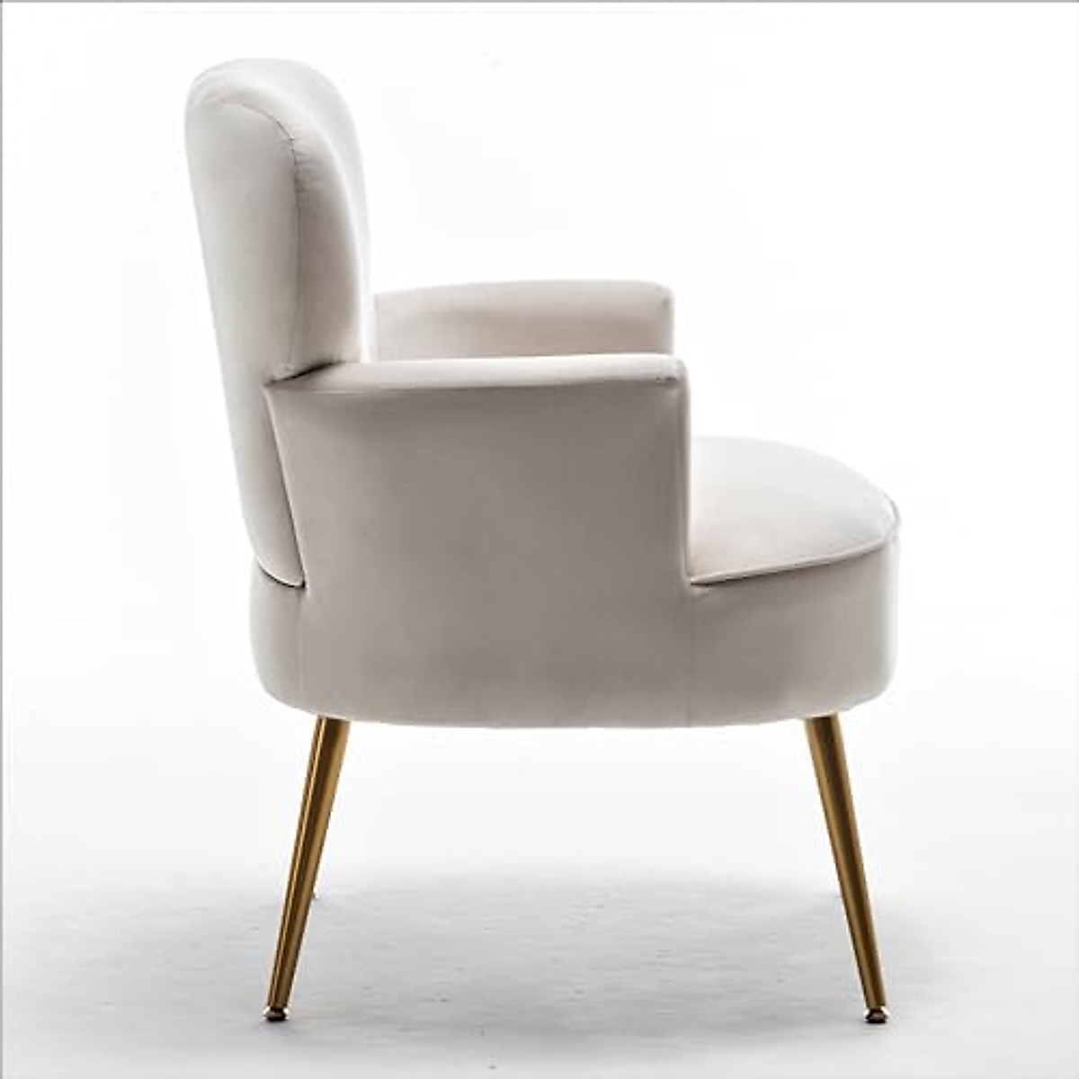 Container Furniture Direct Trendy Velvet Accent Chair with Gold Metal Legs, Upholstered Armchair for Small to Mid-Size Spaces, Modern Living Room, Bedroom, Vanity Desk and Entryway, Medium, Ivory