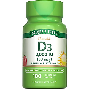 Nature's Truth Chewable Vitamin D3 2,000 IU | 100 Tablets | Berry Flavor | Vegetarian, Non-GMO, & Gluten Free Supplement