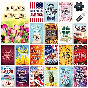 Outdoor Flags 20 PC Garden Flags Set with Anti-Wind Clip and Stopper,12x18 Inch Durable Polyester Garden Flags Set,Holiday Garden Flags Assortment Sets,Garden Flag Pack,Small Garden Flags,Lawn Flags