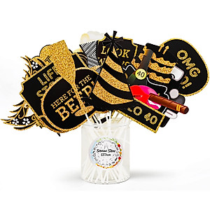Adult 40th Birthday Photo Booth Props(41Pcs) for Her Him Cheers to 40 Years Birthday Party, Gold and Red Decorations,40th Happy Birthday Party Supplies for Men Women