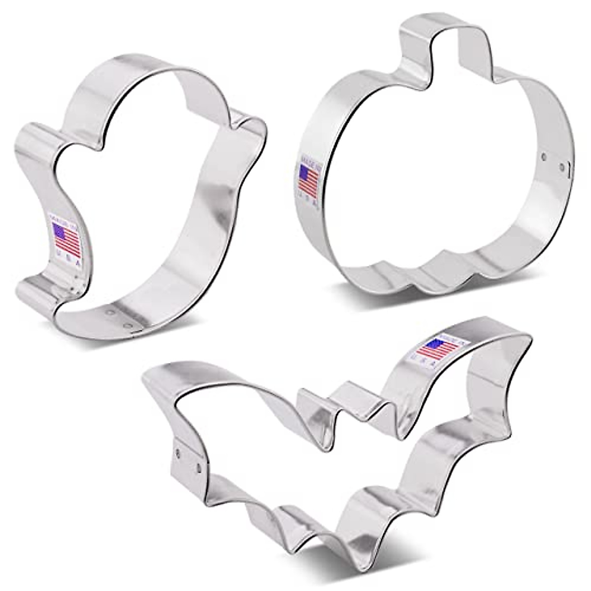 Halloween Cookie Cutters 3-Pc. Set Made in USA by Ann Clark, Pumpkin, Ghost, Bat