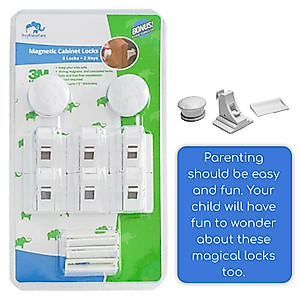 ItsyKidsyCare Baby Proofing Magnetic Cabinet Locks for Child Safety for Cabinets and Drawers No Tools or Screws Needed, 6 Locks, 2 Keys and 4 Bonus 3M Adhesives