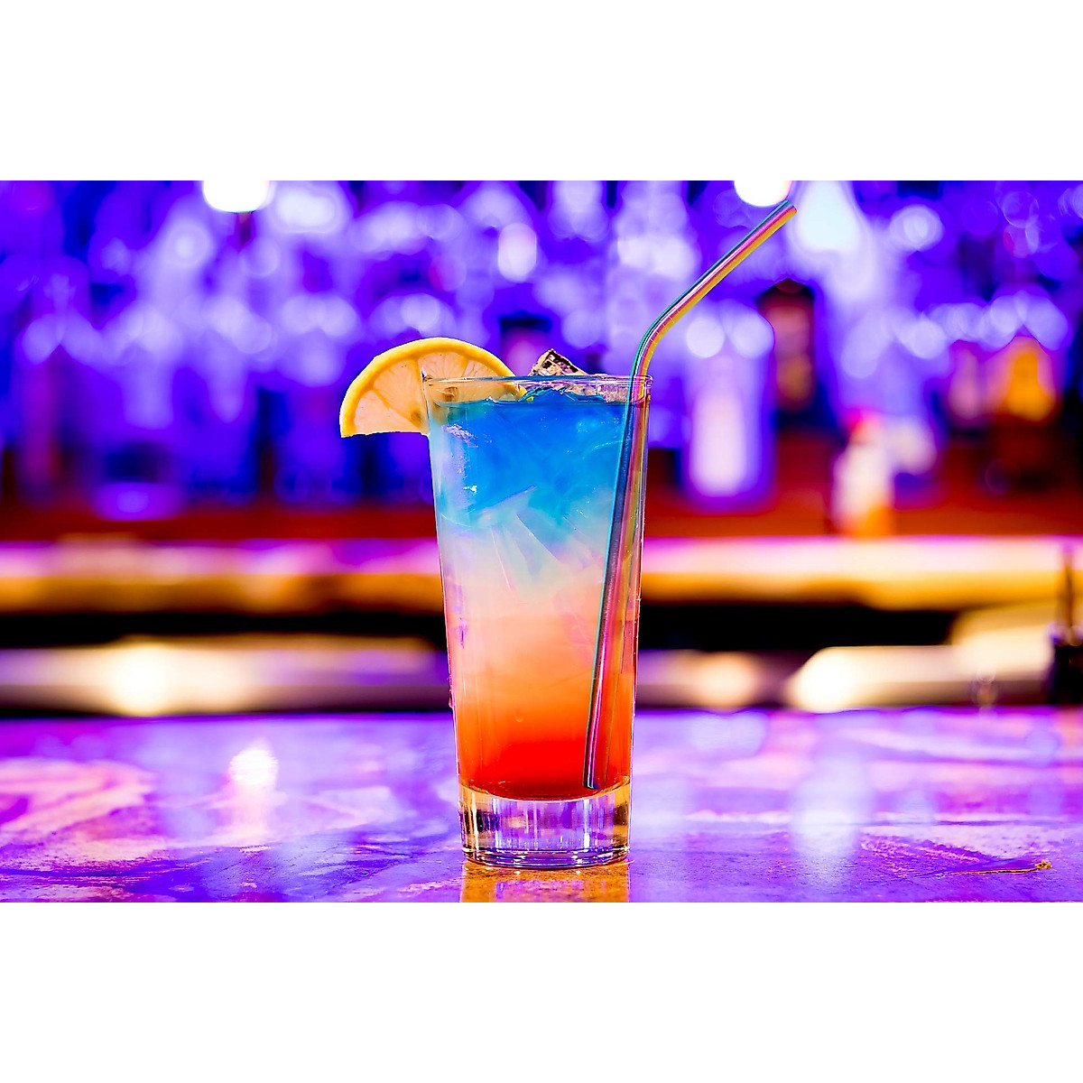 HOGOWARE Reusable Stainless-Steel Metal Drinking Straws with Travel Case and Cleaning Brush, Great for Yeti Tumblers and Smoothies, Rainbow(Variety, 10.5), 4 Pack