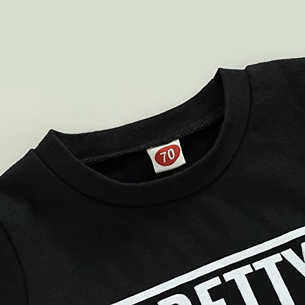 Infant Baby Boys Summer Clothes Sets Outfits Letter Print Short Sleeve T-Shirt and Stretch Casual Rolled Shorts Set (Black, 18-24 Months)