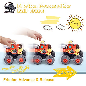 HIEMAO Monster Toy Cars for 1 2 3 4 Year Old Boys, 3 Pack Friction Powered Push & Pull and Go Animal Trucks, Car Toys Vehicles Set for Toddler (Mid Size, Bull/Leopard/Crocodile)